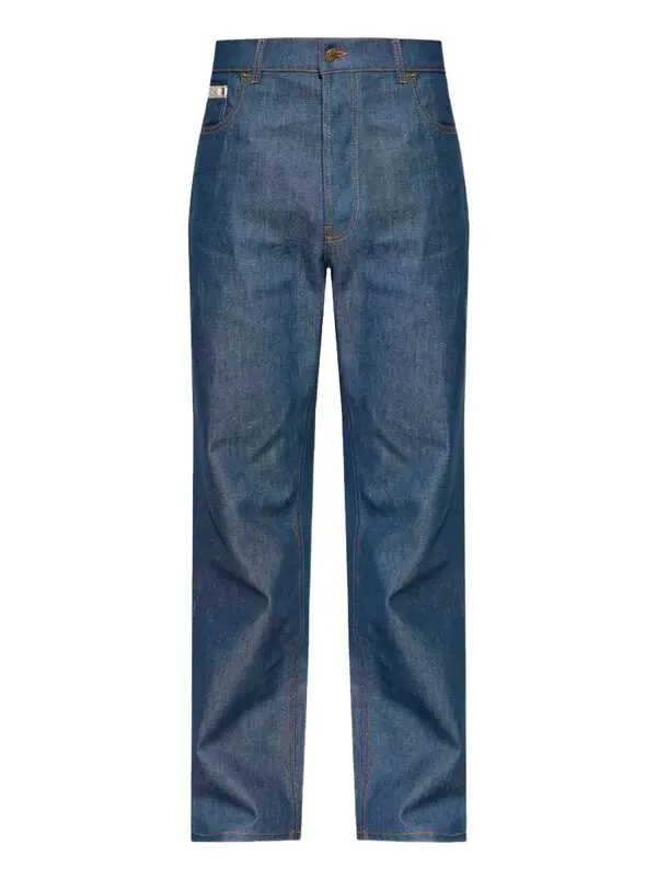 Moschino Tapered-leg Jeans With Logo Patch - Blue
