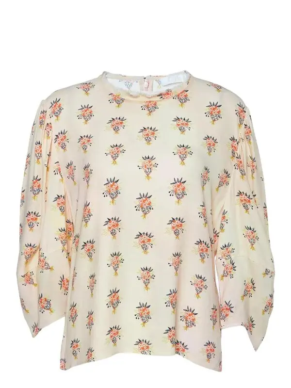 Chloé Printed Puff-sleeve Blouse - Neutrals