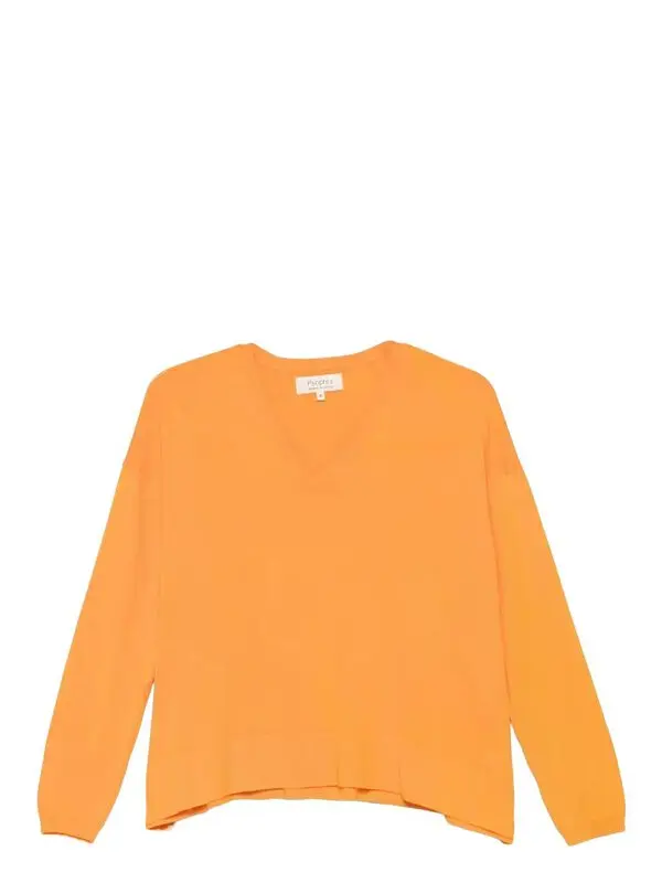 PSOPHIA V-neck Side-slit Cotton Sweater - Orange