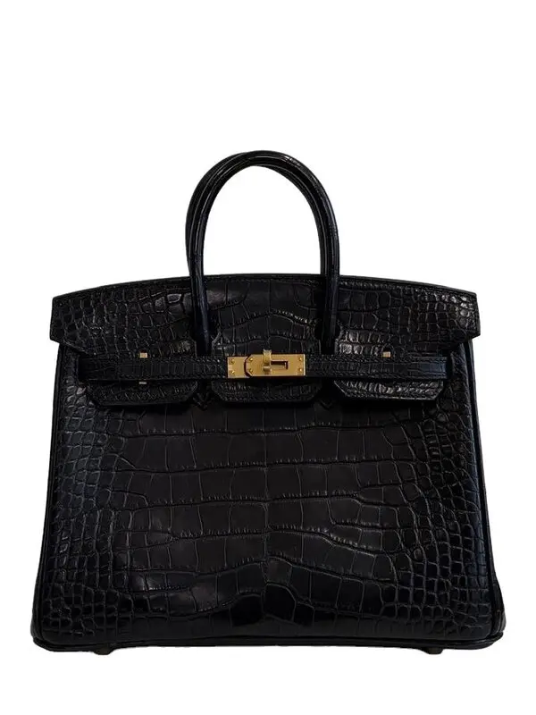 Hermès Birkin 25cm Matt Alligator Noir With Gold Hardware - Black