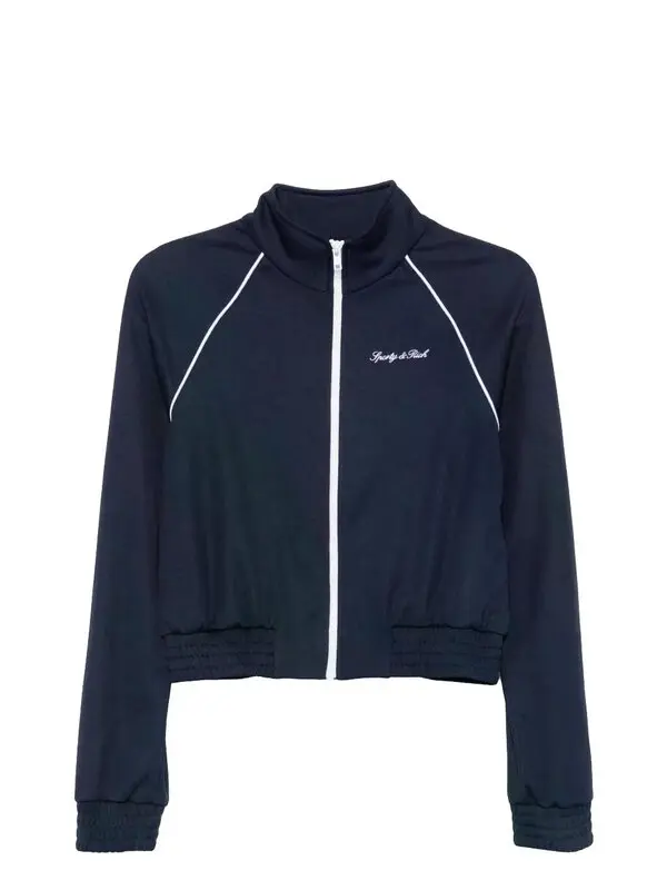 SPORTY & RICH Logo Embroidered Piped Jacket - Blue