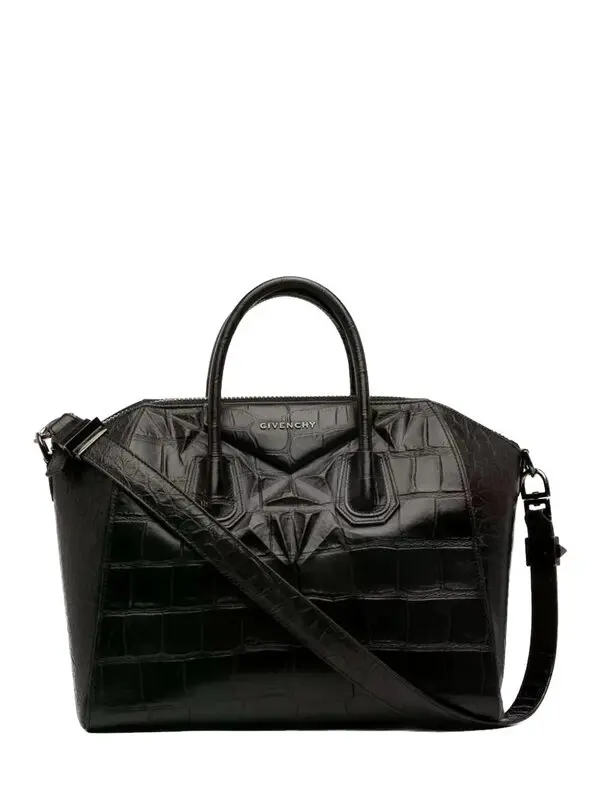 Givenchy Medium Croc Embossed Leather Antigona Satchel - Black