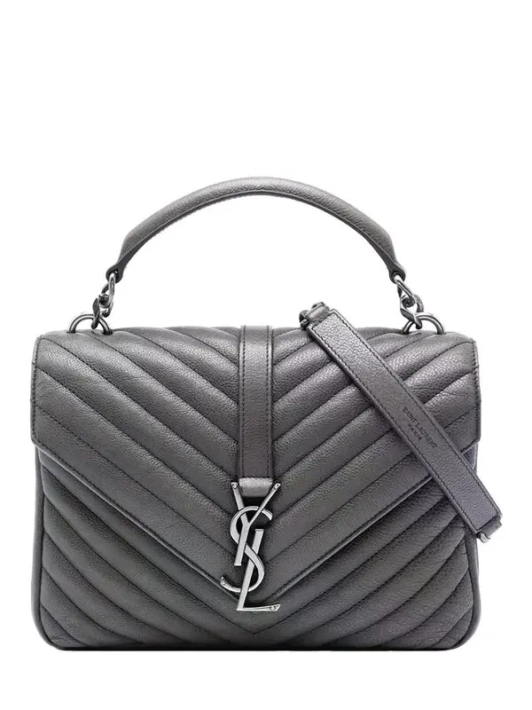 Saint Laurent Medium Chevron Sheepskin Monogram College Satchel - Grey