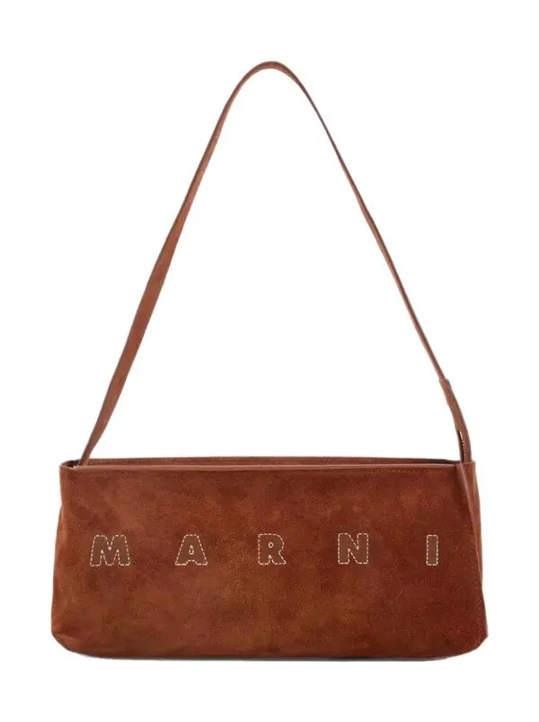 Marni Museo Logo-embroidered Suede Shoulder Bag - Brown