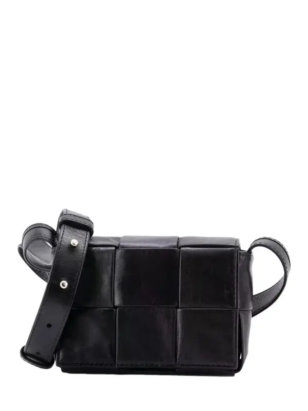 Bottega Veneta Cassette Maxi Intrecciato Leather Candy Crossbody Bag - Black