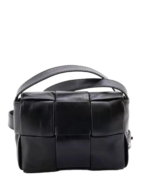 Bottega Veneta Cassette Maxi Intrecciato Leather Candy Crossbody Bag - Black