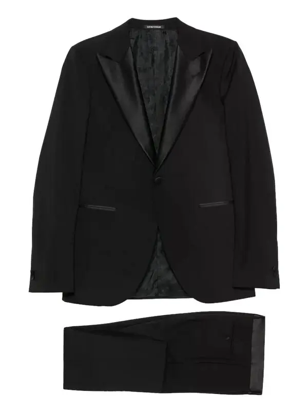 Emporio Armani Satin-trim Peak-lapel Suit - Black