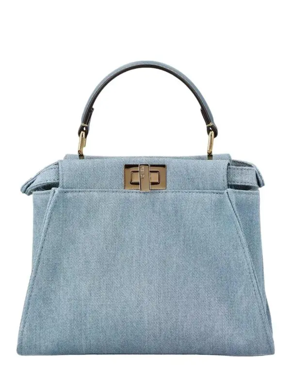 Fendi Mini Peekaboo Embroidered Denim Tote Bag - Blue