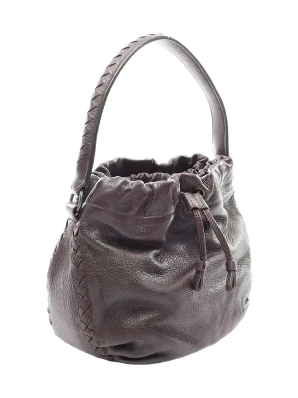 Bottega Veneta Dark Leather Intrecciato Drawstring Shoulder Bag - Brown