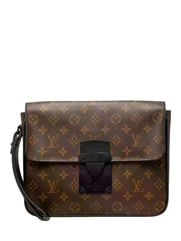 LOUIS VUITTON Monogram Macassar S Lock A4 Pouch Clutch Bag - Brown