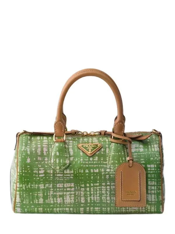 Prada Small Linen Blend And Leather Top-handle Bag - Green