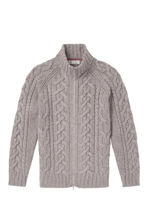Brunello Cucinelli Cable-knit Cashmere Zip-up Sweater - Gray
