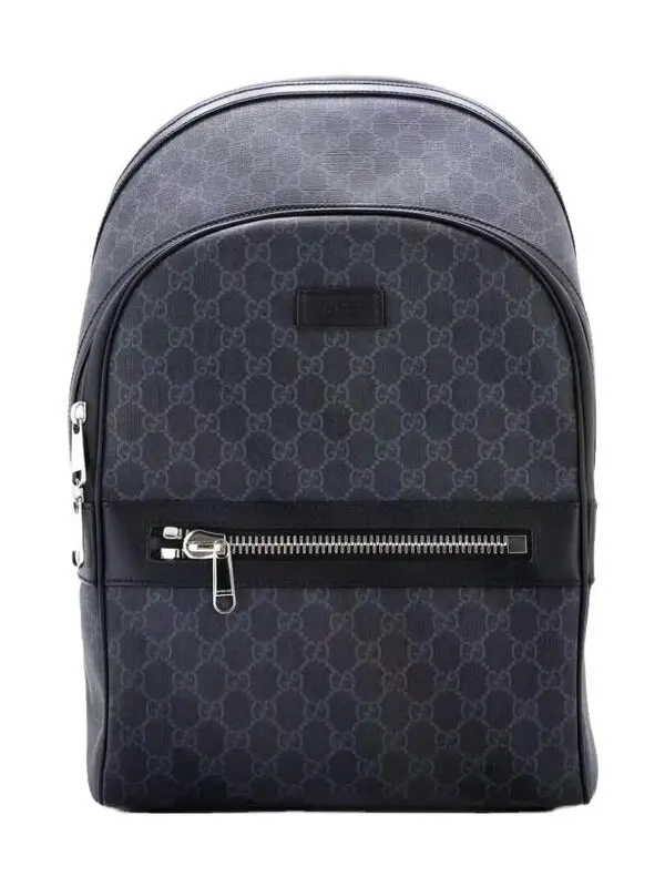 Gucci Gg Coated Canvas Medium Backpack With Front Zip Pocket - Black