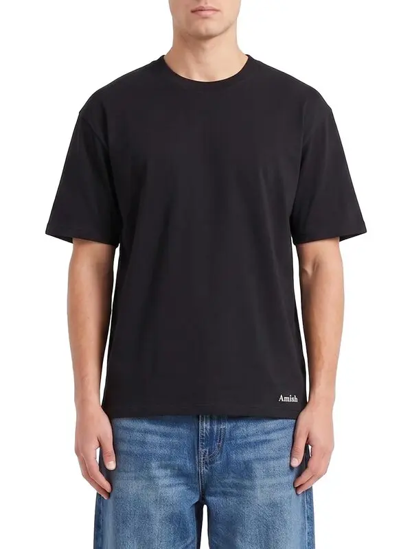 AMISH SUPPLIES Cotton T-shirt With Dropped Shoulders And A Contemporary Crew Neck Cut - Black
