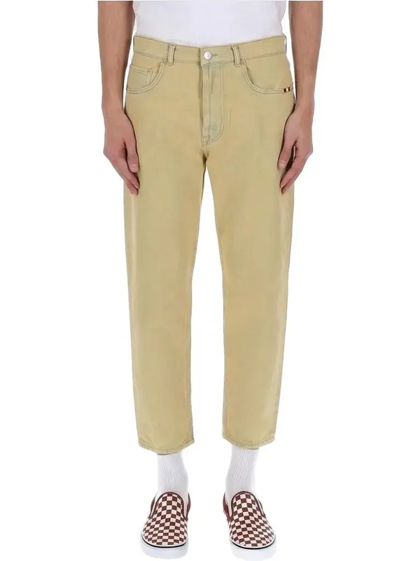 AMISH SUPPLIES Cropped Cotton Denim Jeans - Beige