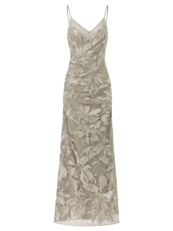 BELSIZE25 Mayfair Series Embroidered Maxi Dress - Green/grey
