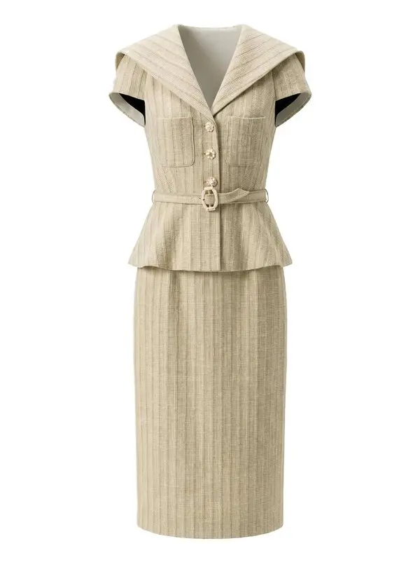 BELSIZE25 Faux Two-piece Sailor Collar Dress - Yellow