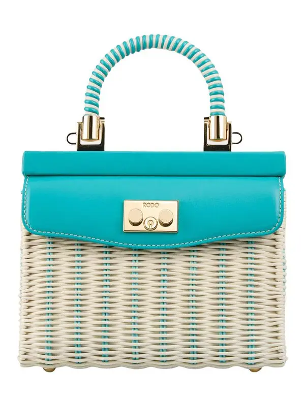 Rodo Small Paris Woven Wicker Leather Handbag - Neutral
