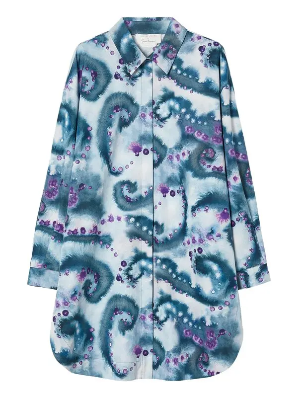 Marina Rinaldi Cotton Printed Midi Shirt Dress - Navy