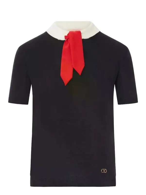 Valentino Garavani Short-sleeved Knitted T-shirt With Pussy-bow Detail - Black