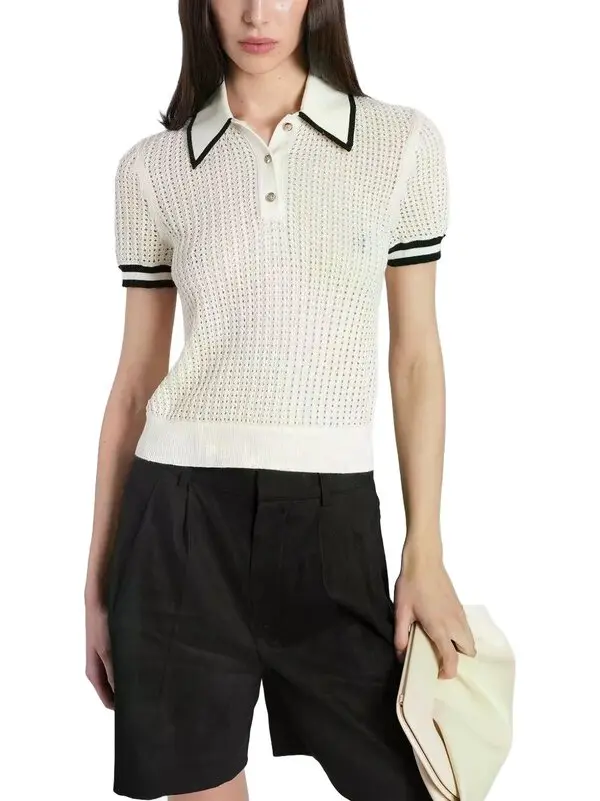 Alice + Olivia Open-knit Contrast-trim Polo Shirt - Neutrals