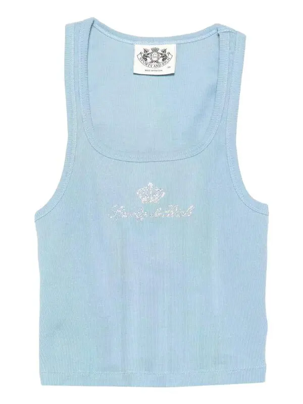 SPORTY & RICH Rhinestone Logo Ribbed Tank Top - Blue