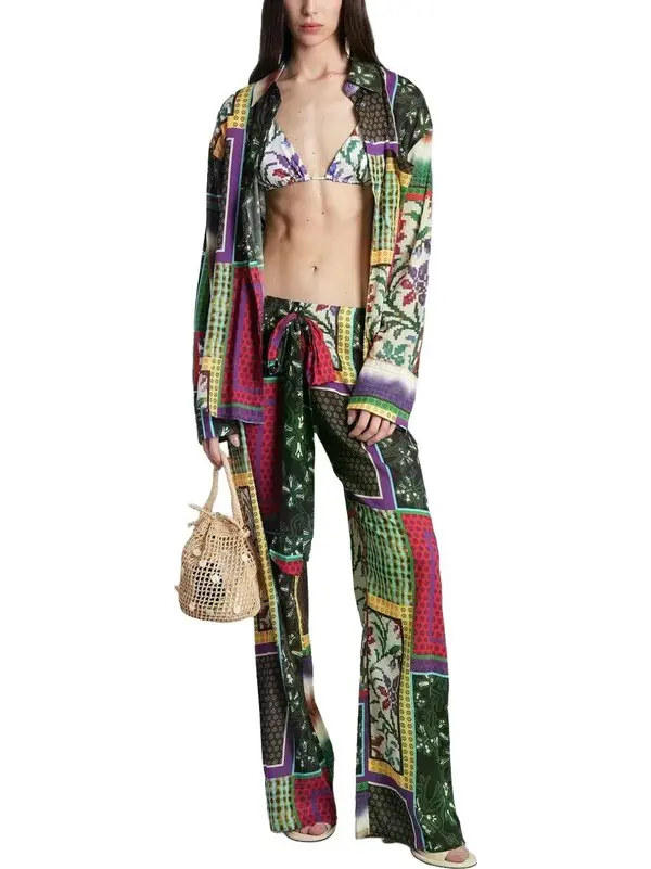 SIEDRES Patchwork Print Tie-waist Trousers - Red