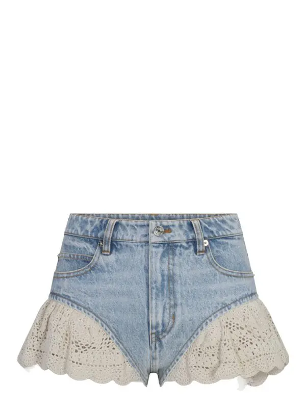 FRAME Crochet Denim Shorts - Blue