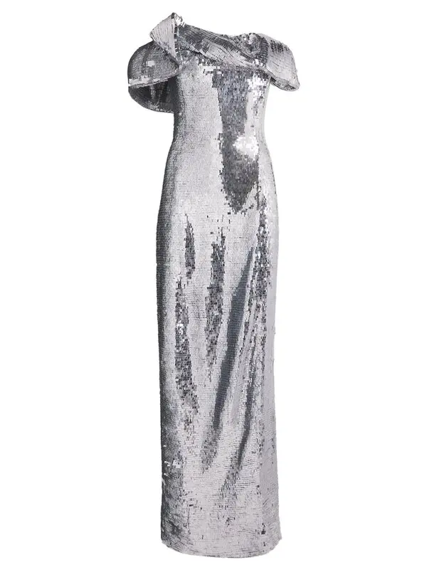Rachel Gilbert One-shoulder Sequined Gown - Silver