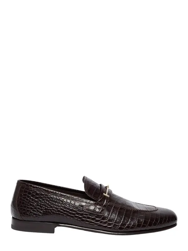 TOM FORD Croc-embossed Leather Penny Loafers With Signature Hardware - Brown