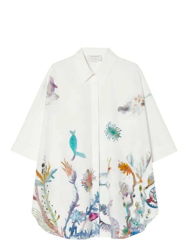 Marina Rinaldi Cotton Printed Short-sleeve Shirt - Neutral