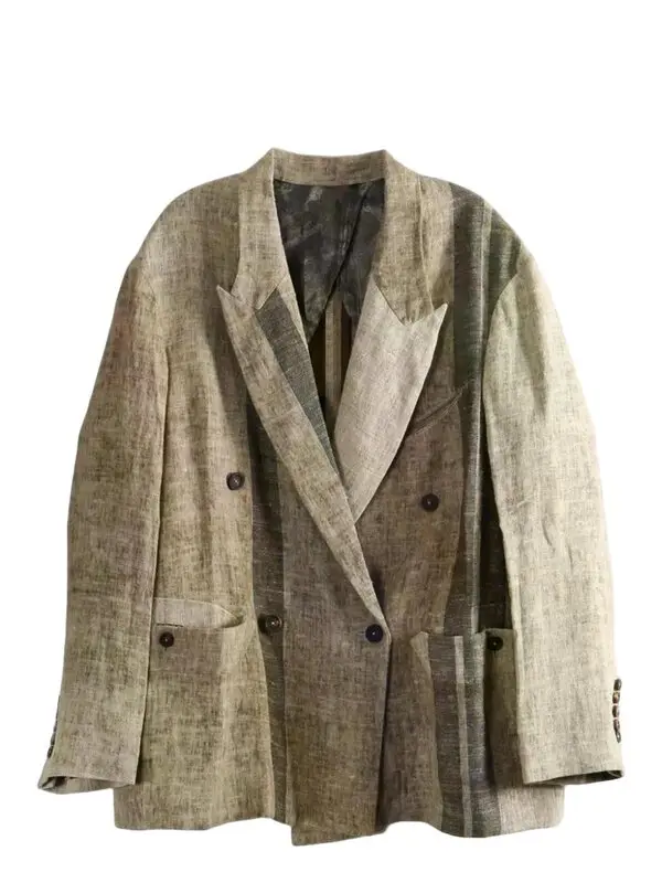 ZIGGY CHEN Striped Double-breasted Blazer - Neutrals