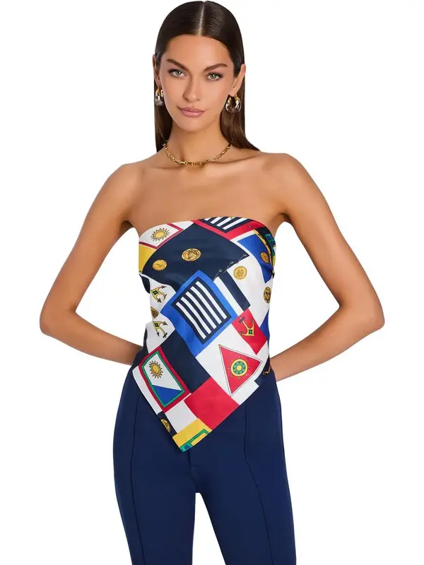 SEROYA Satin Printed Bandeau Top - Regatta