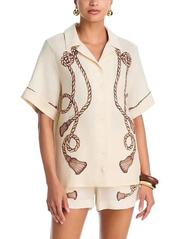 YUKIO Linen Short Sleeve Shirt With Rope And Octopus Print - Ropes