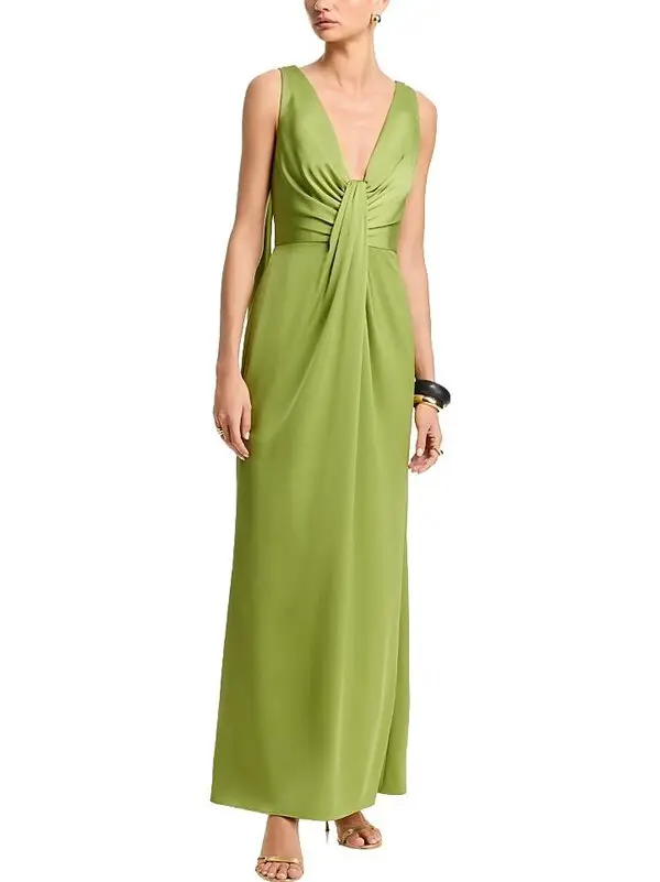 Aidan Mattox Crepe Back Satin Gown - Fern