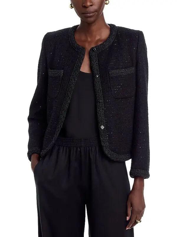 Fabiana Filippi Knit Trim Sequin Blazer - Black