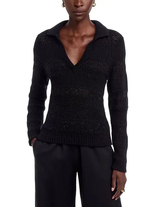Fabiana Filippi V-neck Polo Top With Textured Knit - Black