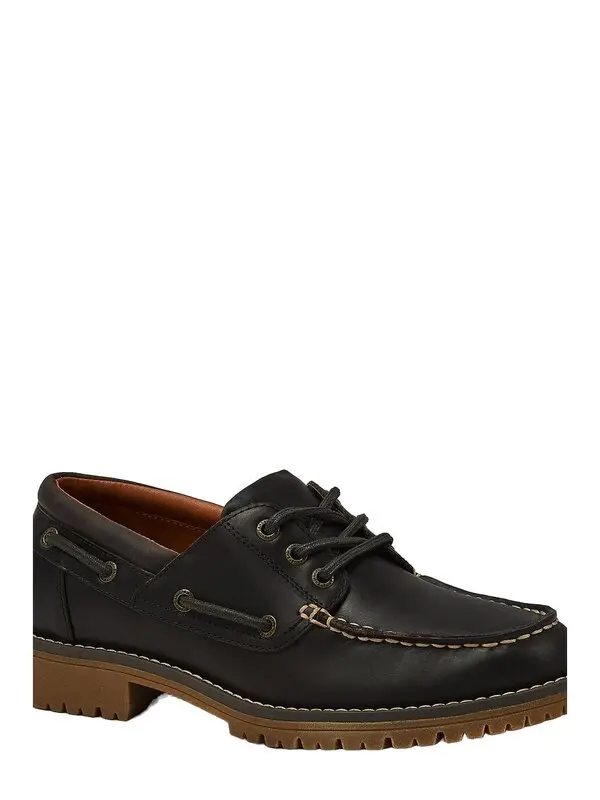 LANDS' END Seaport Leather Lace-up Boat Shoes With Lug Sole - Espresso