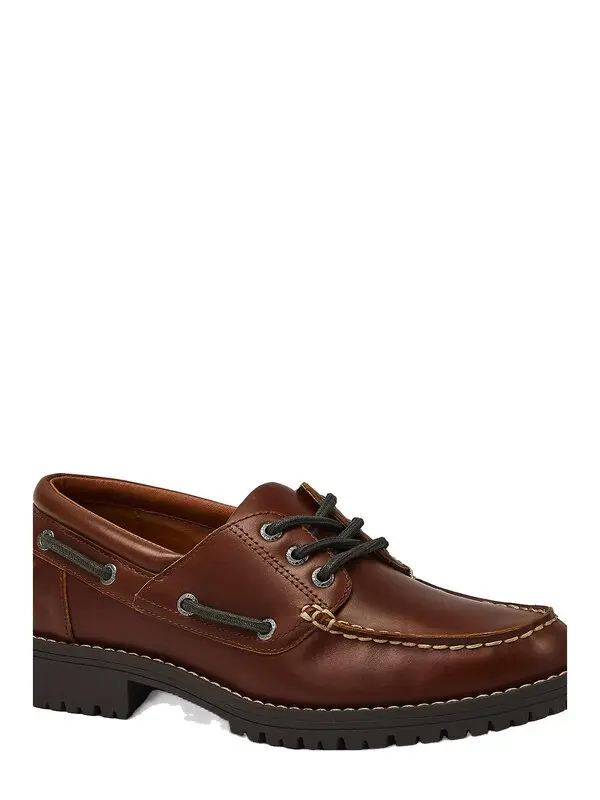 LANDS' END Seaport Leather Lace-up Boat Shoes With Lug Sole - Rustic Brown
