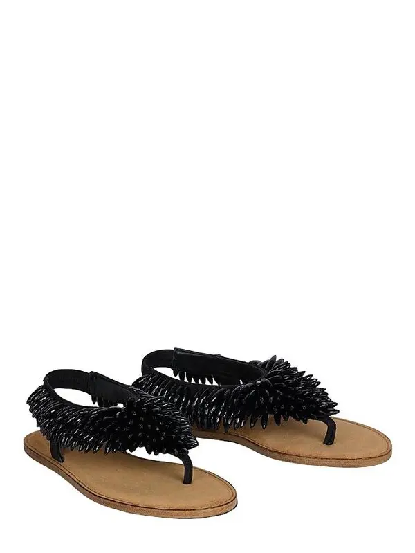 Balmain Embellished Suede Flat Sandals - Black