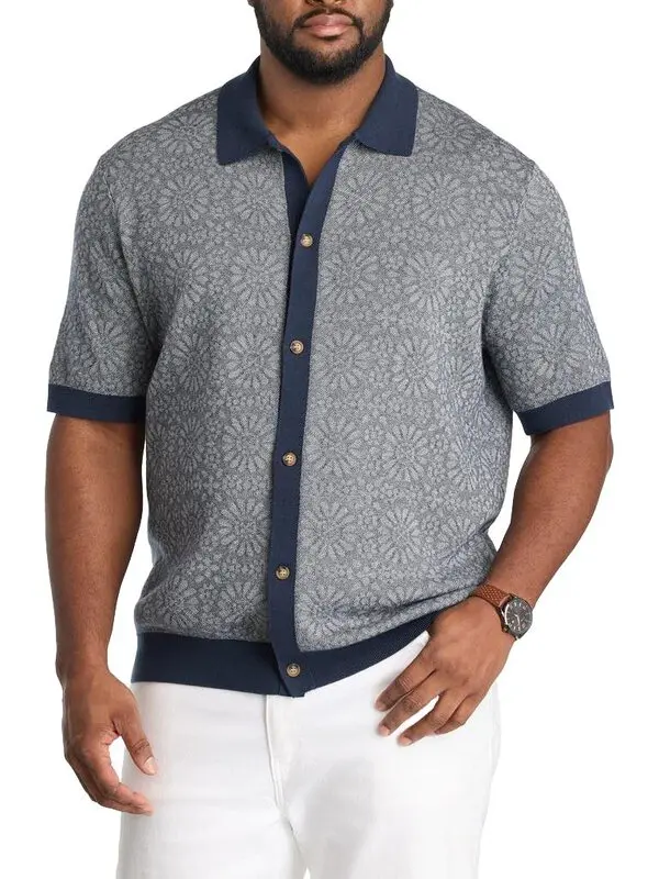 NAUTICA Big & Tall Jacquard Button-front Sweater Polo Shirt - Navy Seas