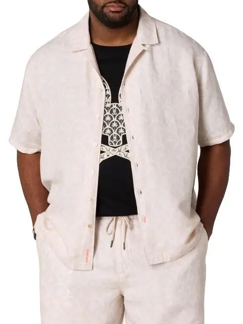 Psycho Bunny Big & Tall Brad Print Linen-blend Sport Shirt - Tan
