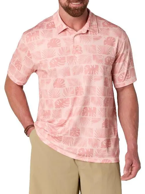 NAUTICA Big & Tall Stamped Floral Performance Polo Shirt - Conch