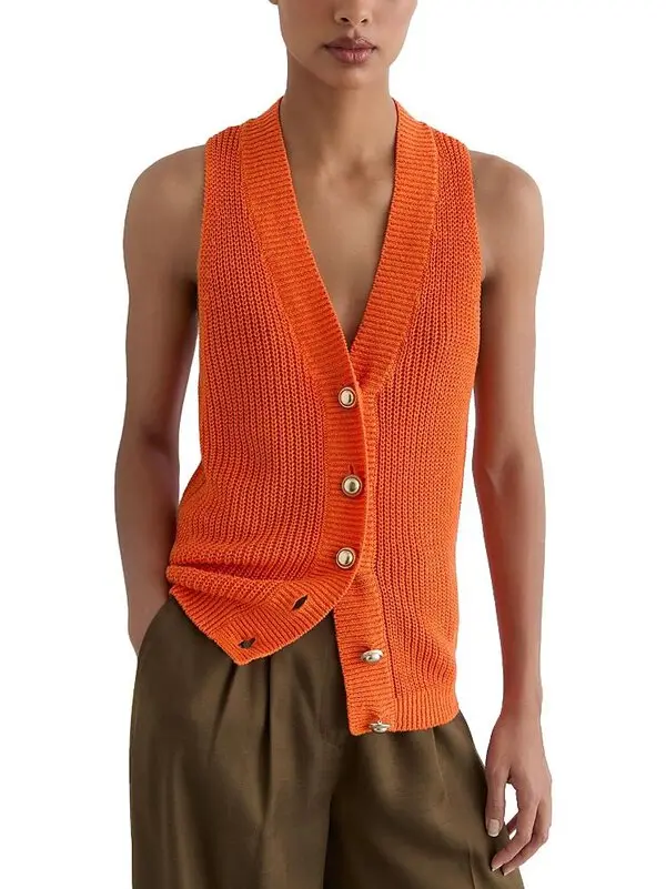 REISS Robin Linen V Neck Sweater Vest - Orange