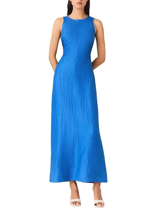 Maje Linen Blend Open Back Maxi Dress - Blue