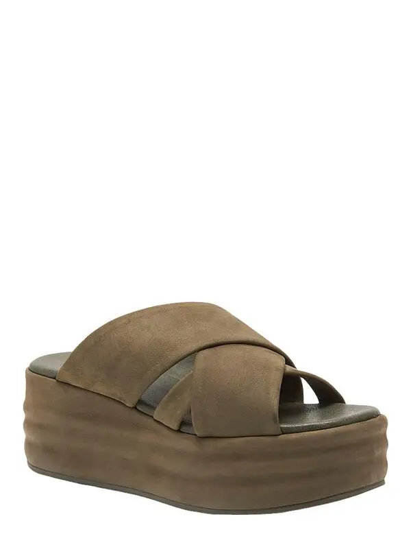 Free People Flatform Sandals With Criss-cross Straps - Olive