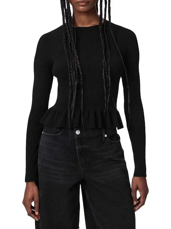 ALLSAINTS Rib Knit Peplum Sweater - Black