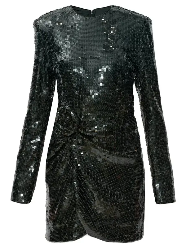 ROTATE BY BIRGER CHRISTENSEN Long Sleeve Sequin Mini Dress With Rose Appliqu - Green