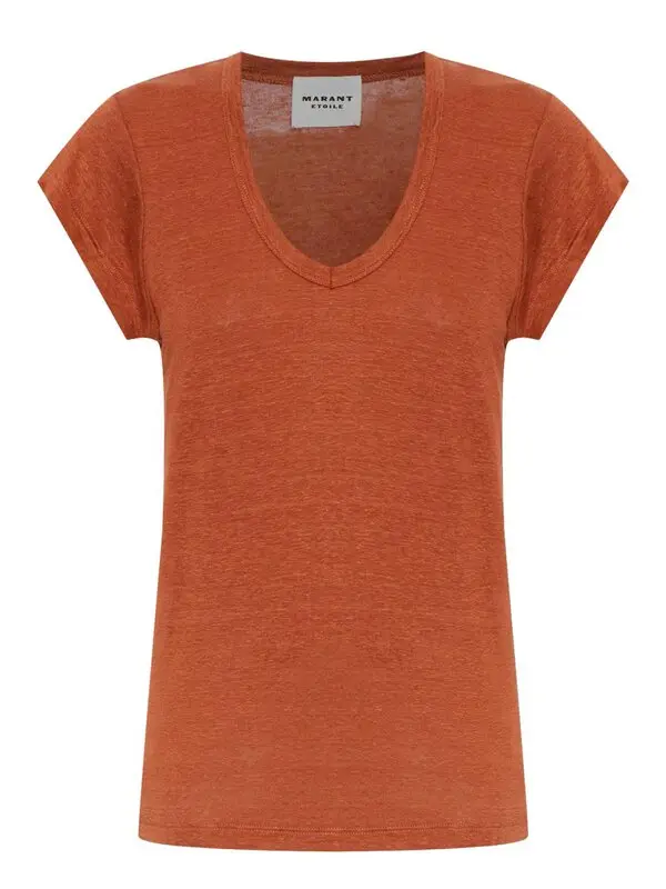 MARANT ETOILE Zankou" V-neck Linen T-shirt - Orange