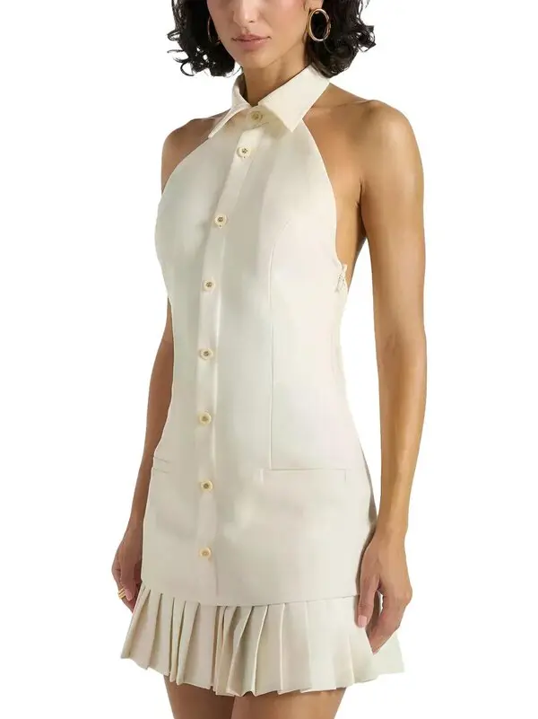 Manière De Voir Cream Halterneck Pleated Mini Dress - Neutrals